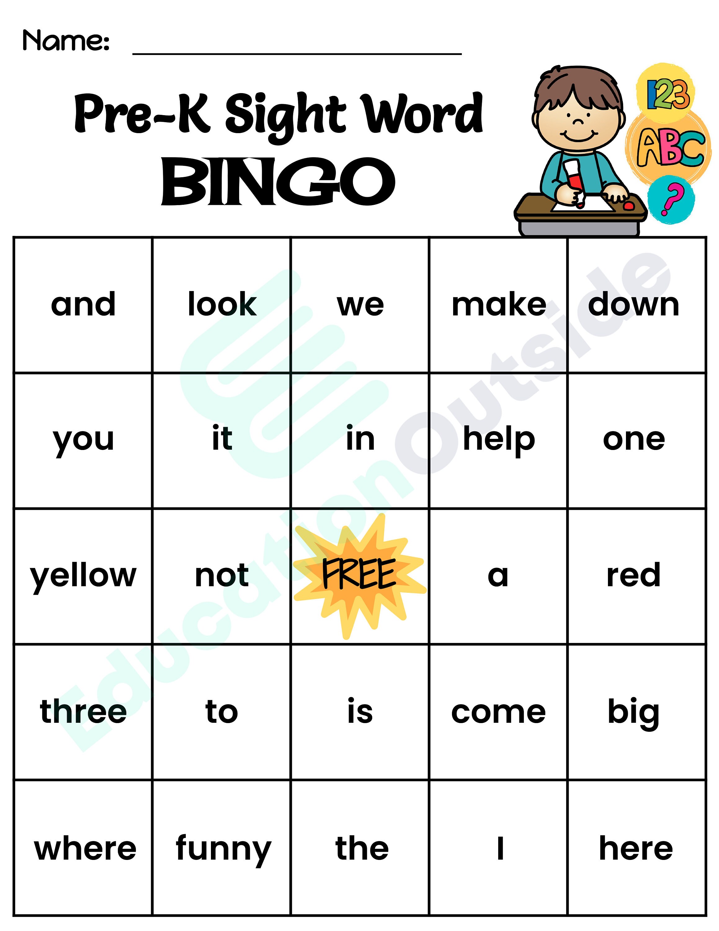 Printable Bingo | Dolch Pre Primer | Preschool Worksheets | Sight Words ...