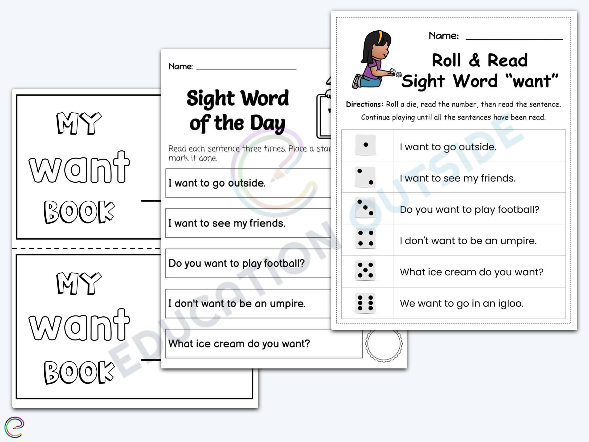 Hoja De Trabajo De Palabras Visuales 50+ Palabras Visuales Hojas De