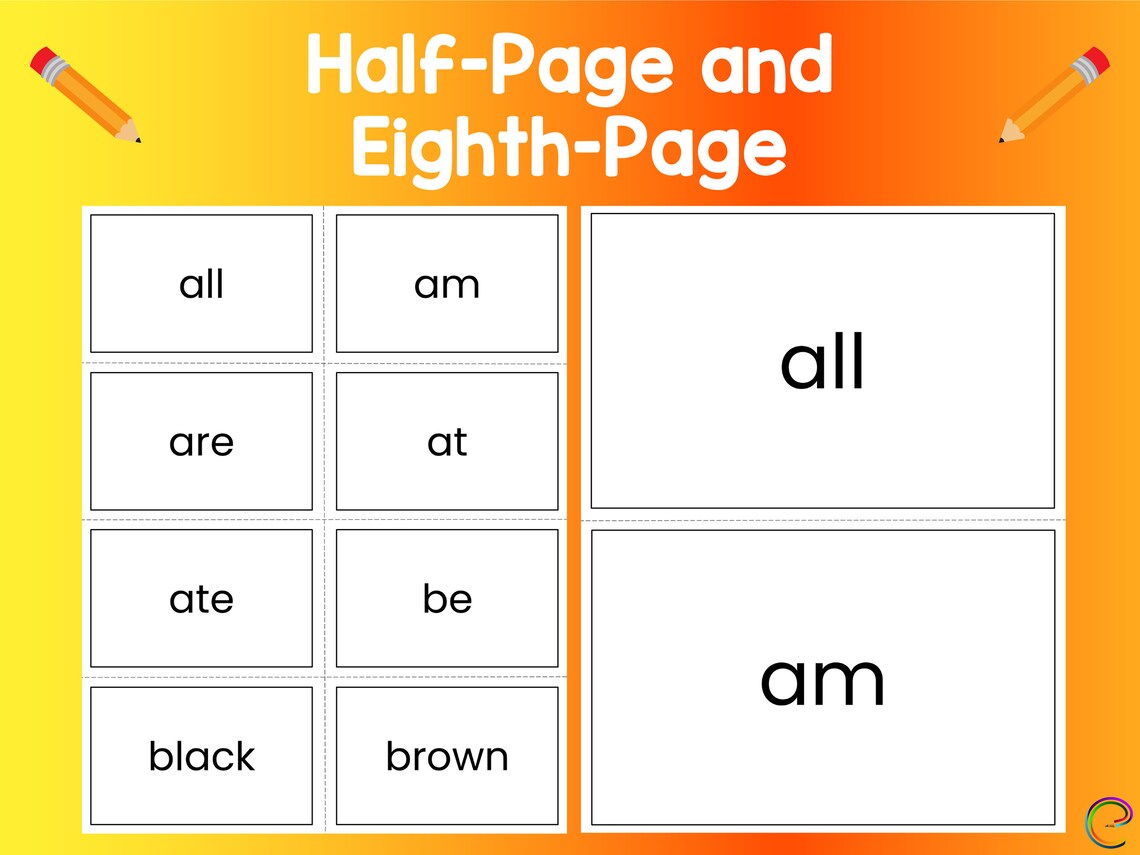 Kindergarten | Dolch Sight Word Flashcards | Education Printables ...