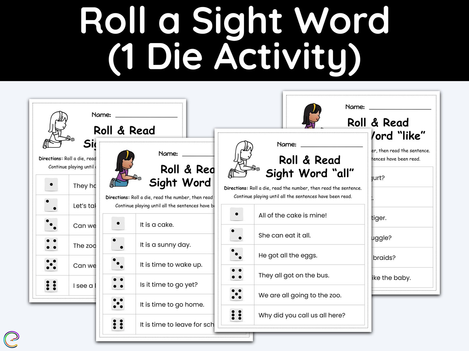 Roll a Sight Word Kids Worksheet Activity, Education Printables for ...