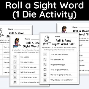 Roll a Sight Word Kids Worksheet Activity, Education Printables for ...