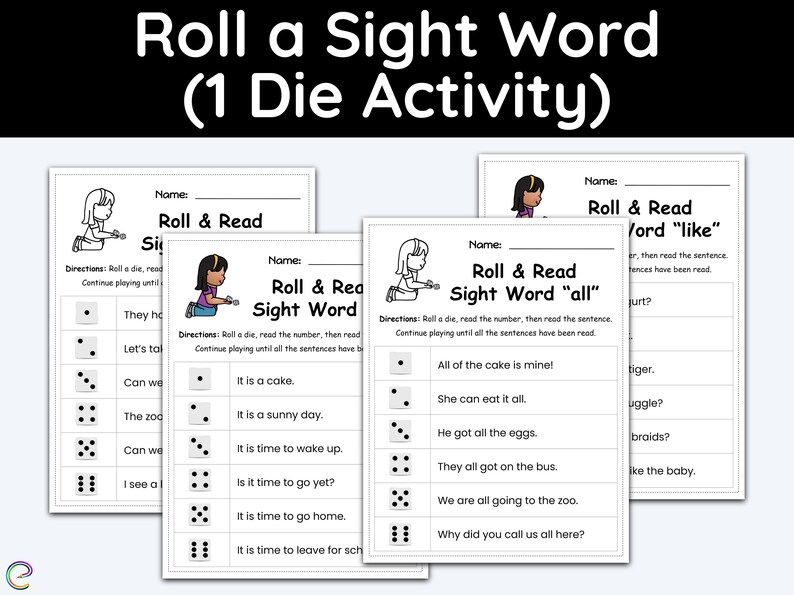 Roll a Sight Word Kids Worksheet Activity, Education Printables for ...