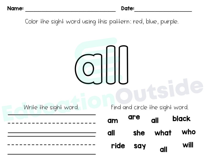52 PAGES | Dolch Sight Words | Coloring Worksheets | Homeschool ...