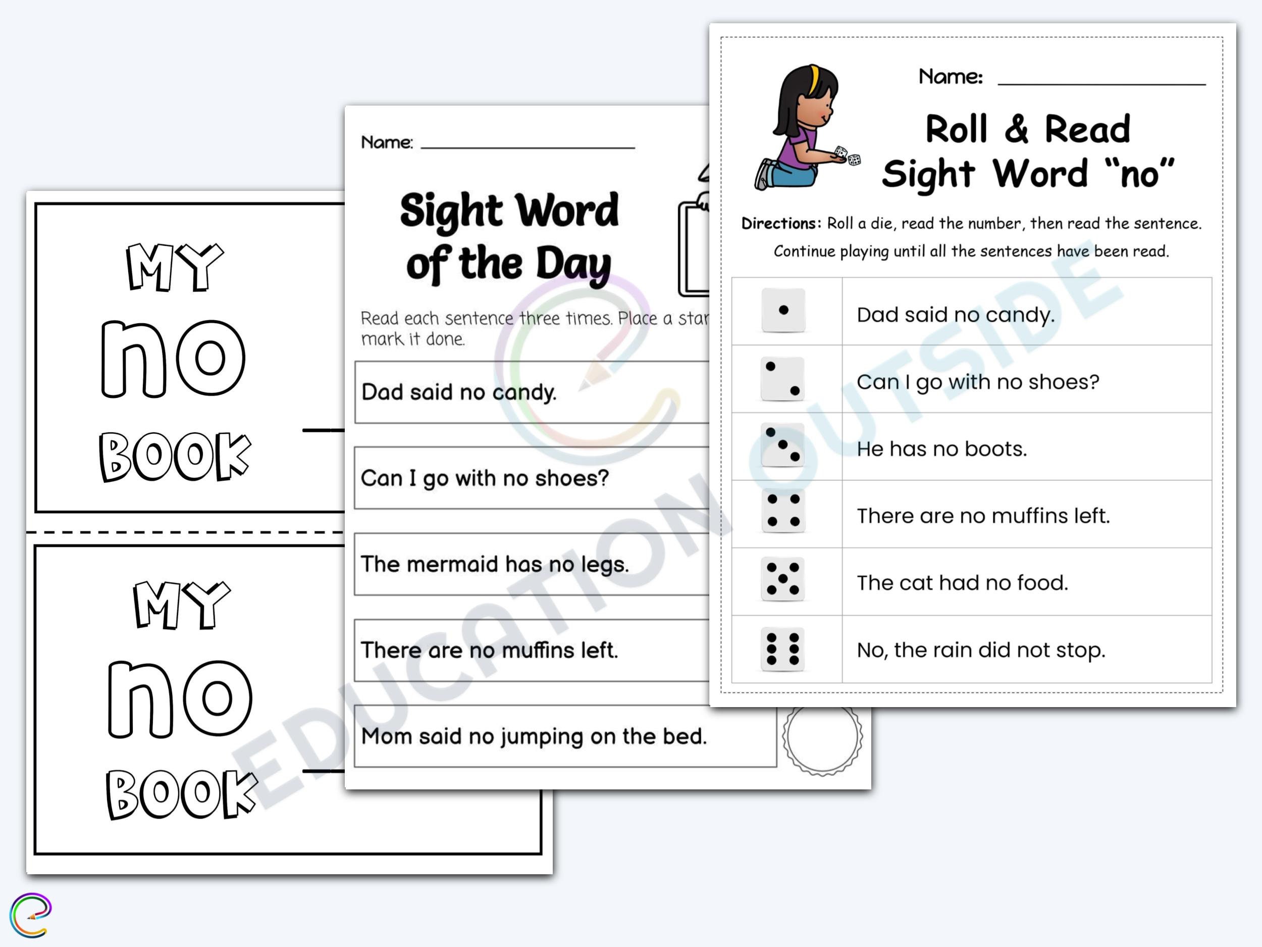 Sight Words, Sight Word No, Children Worksheets, Kindergarten, 1st ...