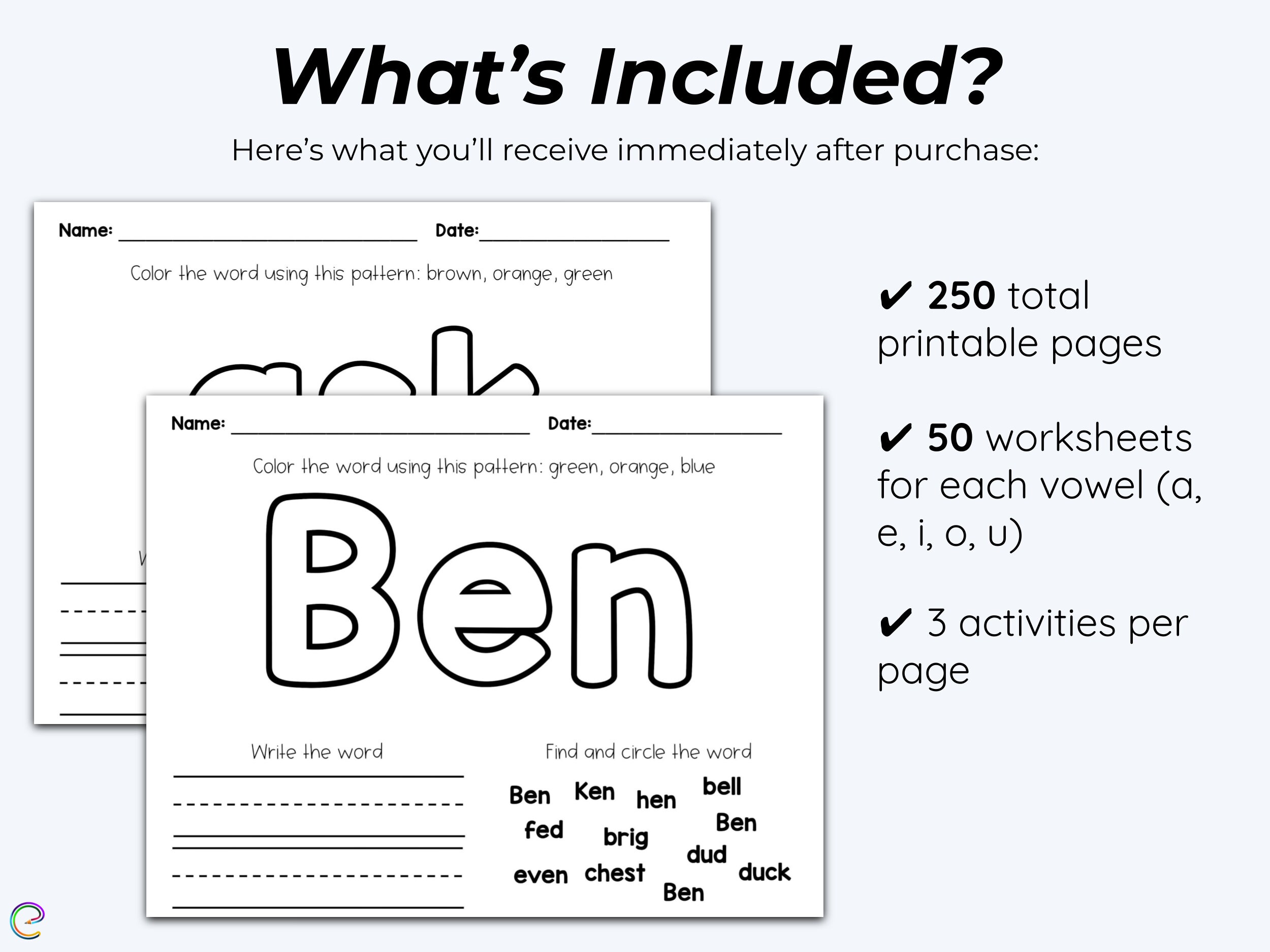 Short Vowels, Coloring Worksheets, Mega Bundle, Kindergarten, First ...
