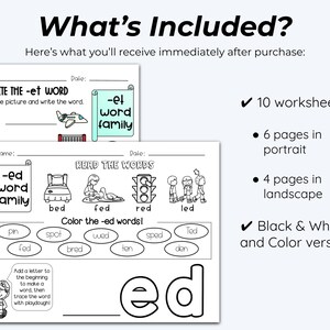 Word Families, Short Vowel, Short E, Printable Bundle, Childrens ...