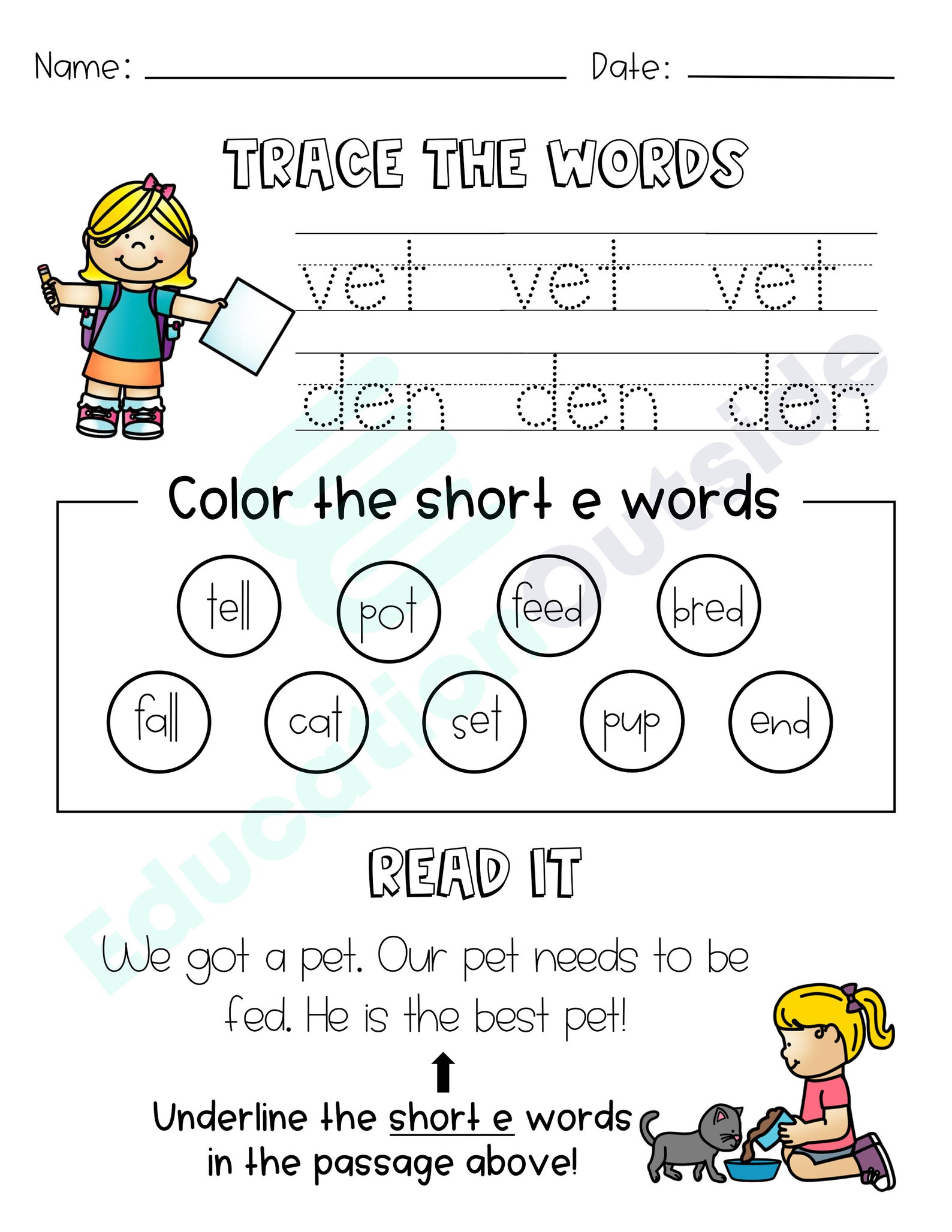 Short Vowels, Long Vowel Worksheets, Long E, Short E, Kids Worksheets ...