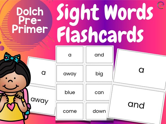 Dolch Pre Primer Flashcards Daycare Printable | Etsy