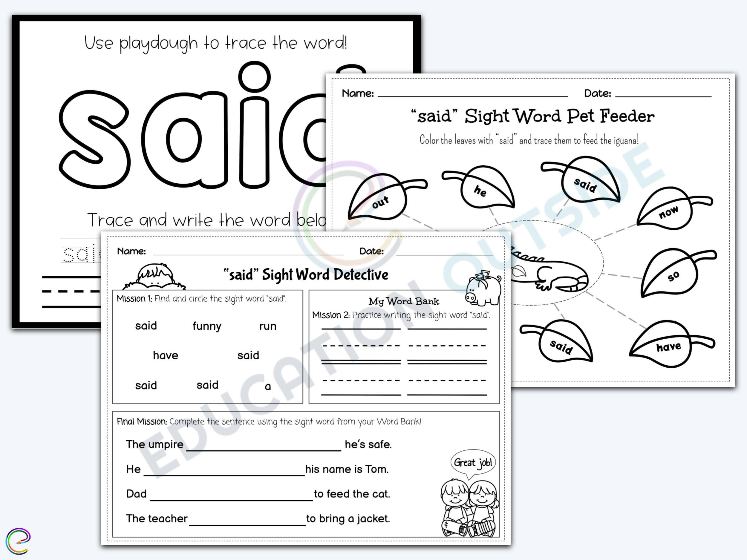 Sight Word Worksheet, Said Sight Word, Sight Word Printable, Learning ...