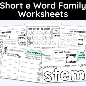 Word Families, Short Vowel, Short E, Printable Bundle, Childrens ...