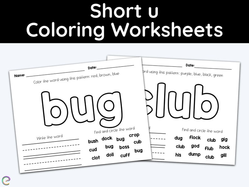 Short U, Vowel Sounds, Coloring Worksheets, Kindergarten, Preschool ...