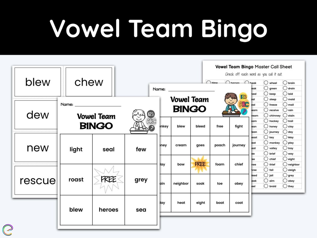 Printable Bingo | Vowel Sounds | Long Vowel Teams | Children Worksheets ...