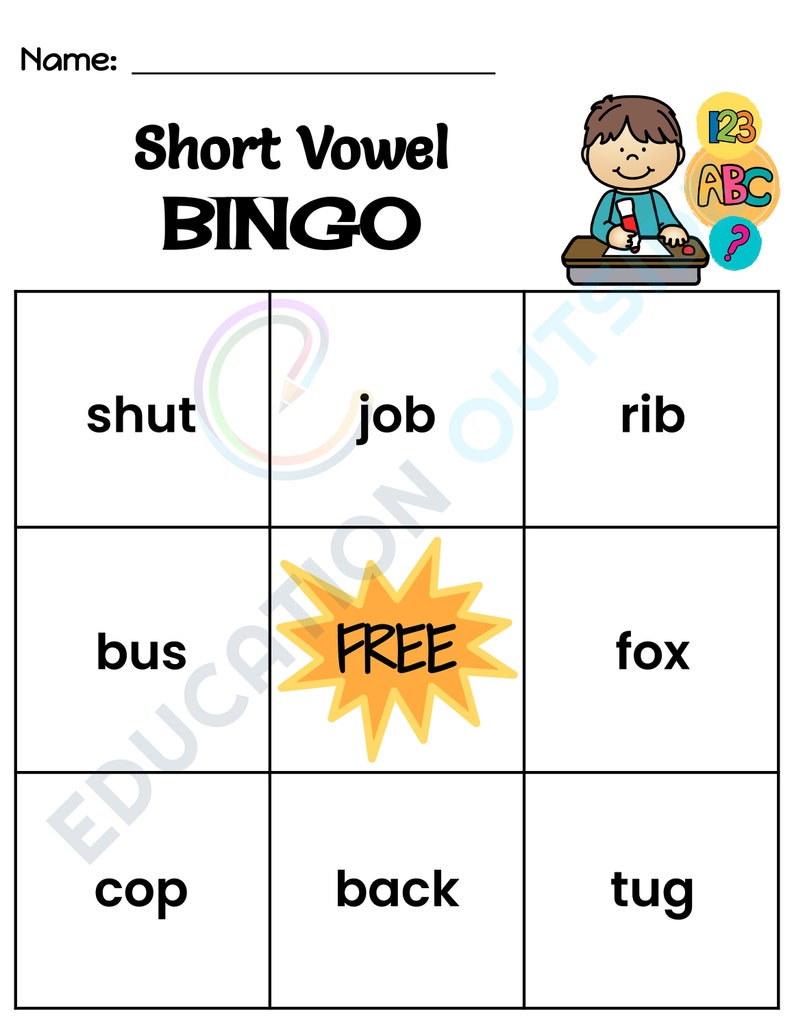 Short Vowels, Printable Bingo, First Grade, Kindergarten Worksheets ...