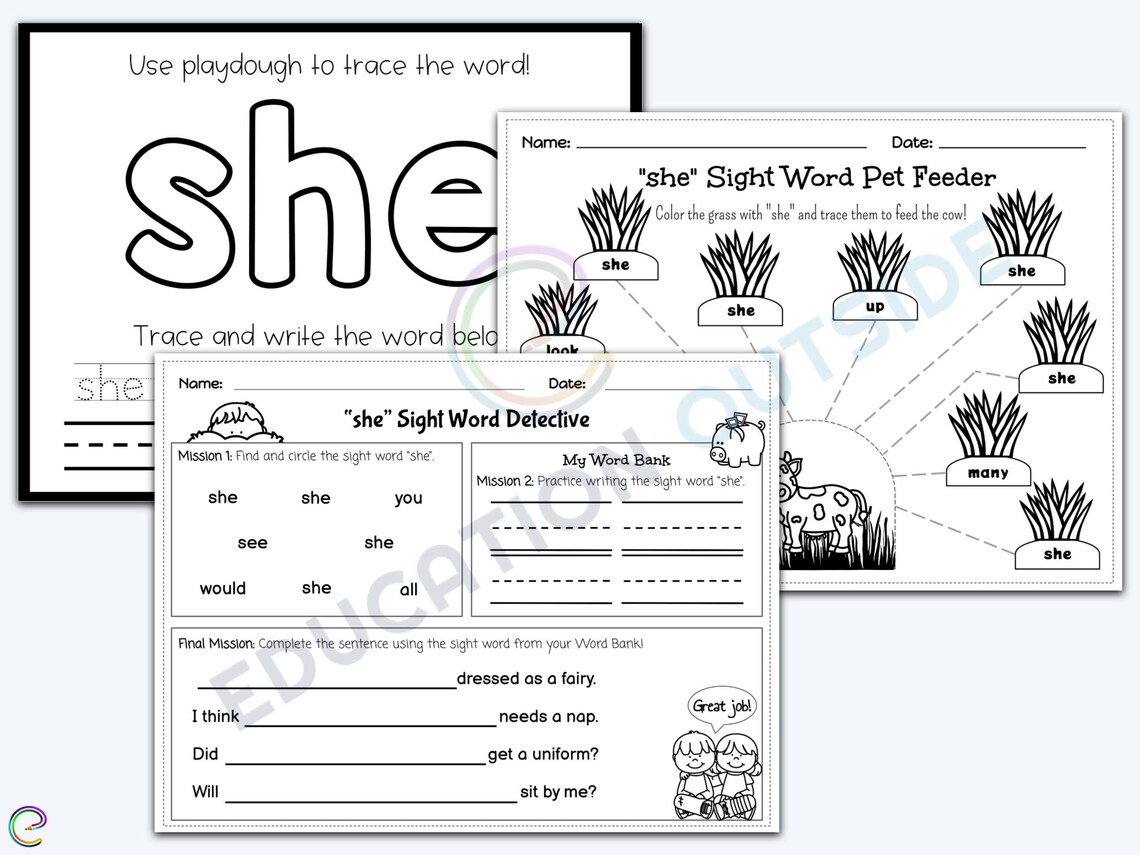 Sight Word Worksheet, She Sight Word, Sight Word Printable, Learning ...