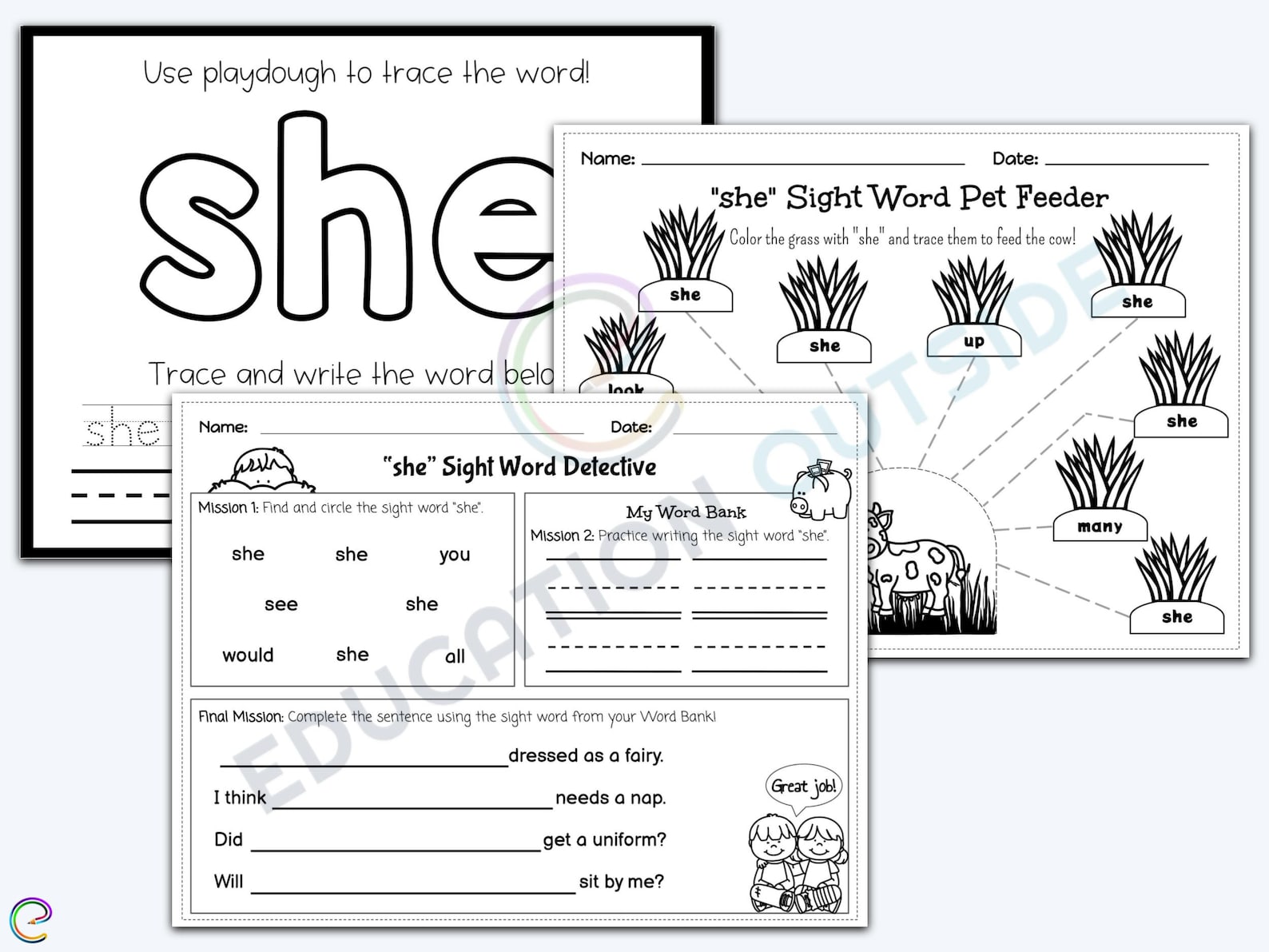 Sight Word Worksheet, She Sight Word, Sight Word Printable, Learning ...