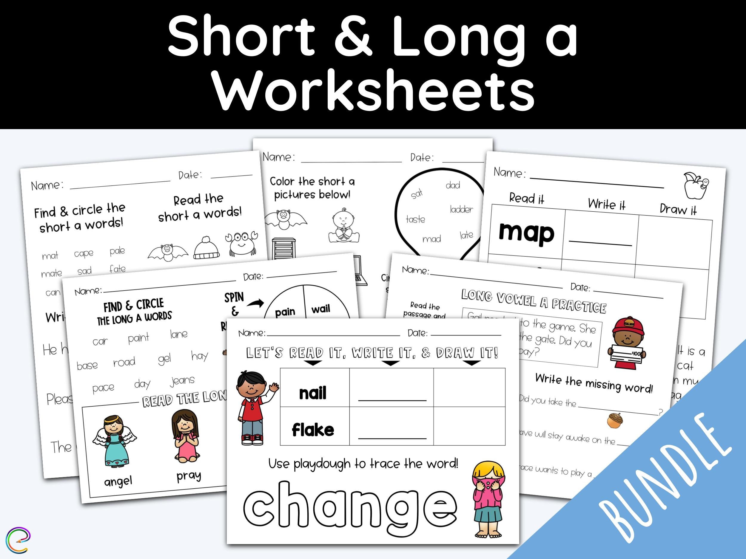 Vowel Sounds, Long A, Short A, Printable Bundle, Children Worksheets ...