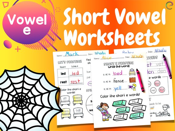 Letter E Short Vowels Phonics Education Worksheets CVC | Etsy
