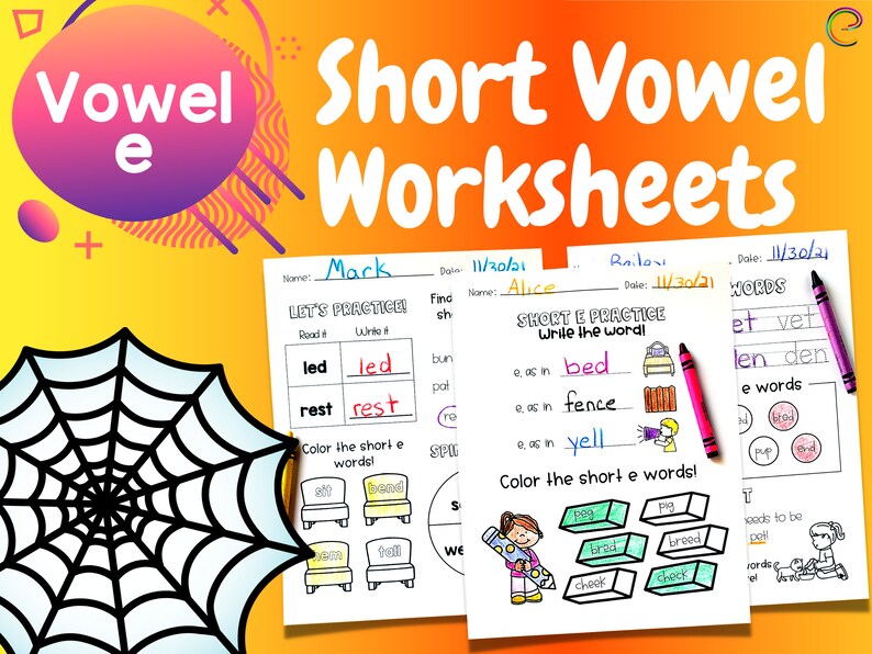 Letter E, Short Vowels, Phonics, Education Worksheets, CVC Words, 1st ...