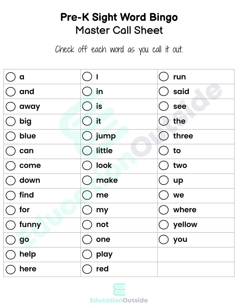 Printable Bingo | Dolch Pre Primer | Preschool Worksheets | Sight Words ...