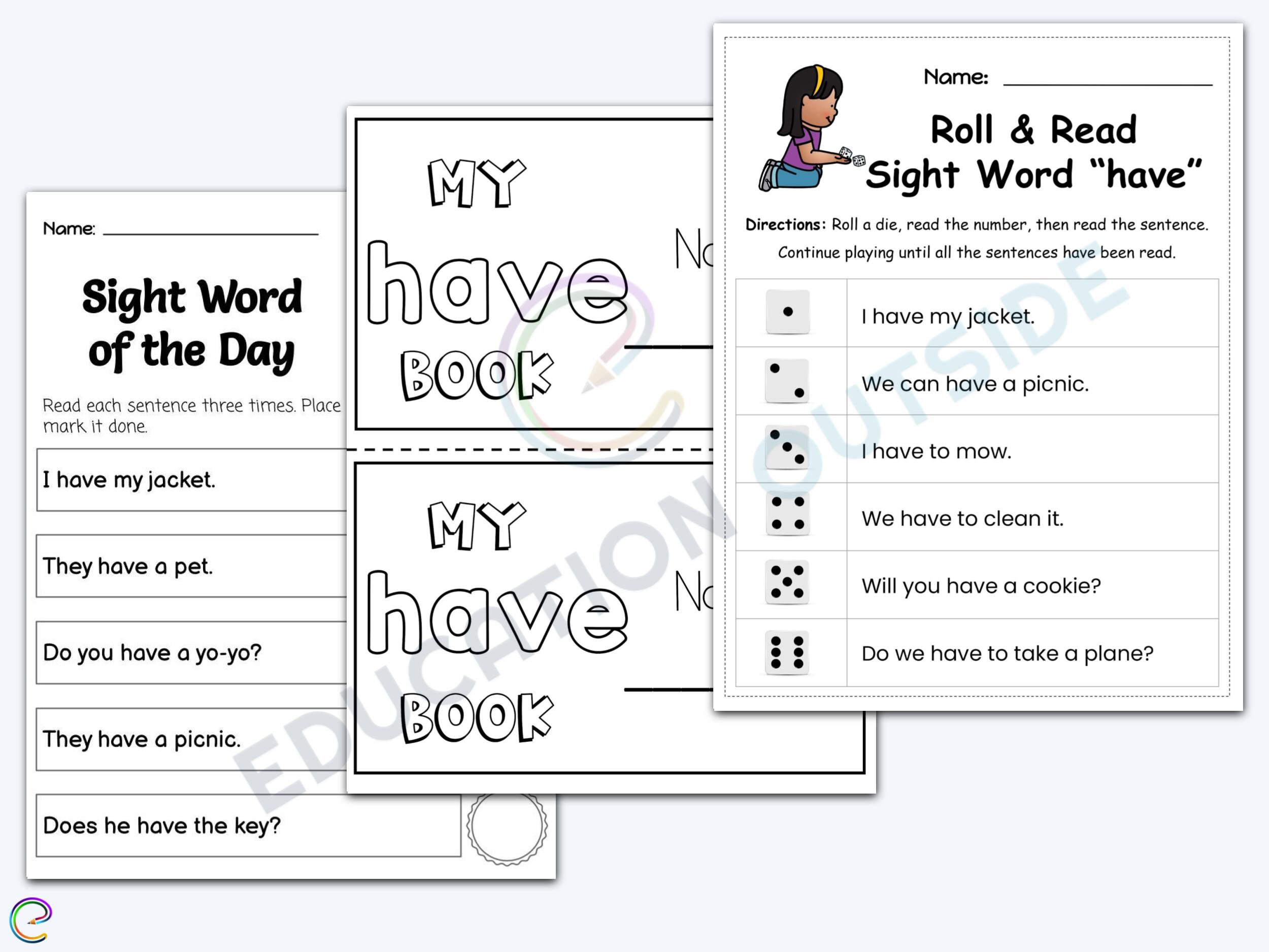 Sight Word Have, Children Worksheets, Kindergarten, 1st Grade ...