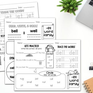 Word Families, Short Vowel, Short E, Printable Bundle, Childrens ...