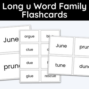 Long U, Flashcards Printable, Word Families, Learning Materials, Vowel ...