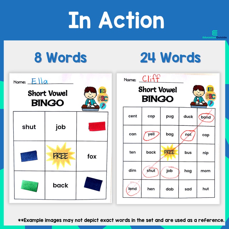Short Vowels, Printable Bingo, First Grade, Kindergarten Worksheets ...