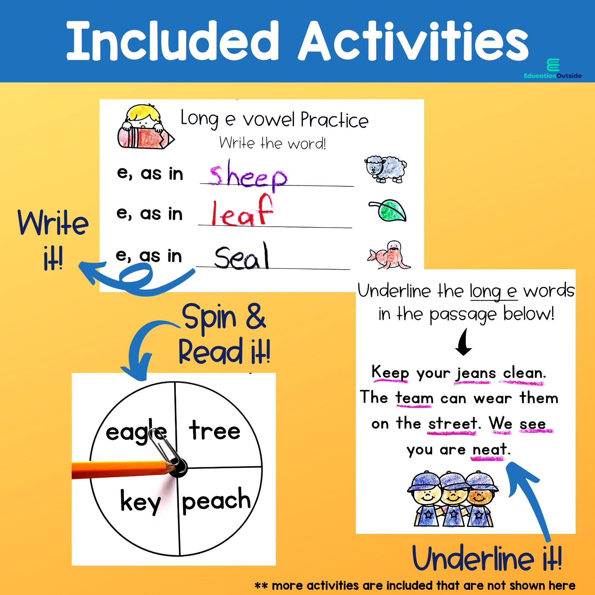 Long Vowel Worksheets, Long E, Education Worksheets, Vowel Sounds ...