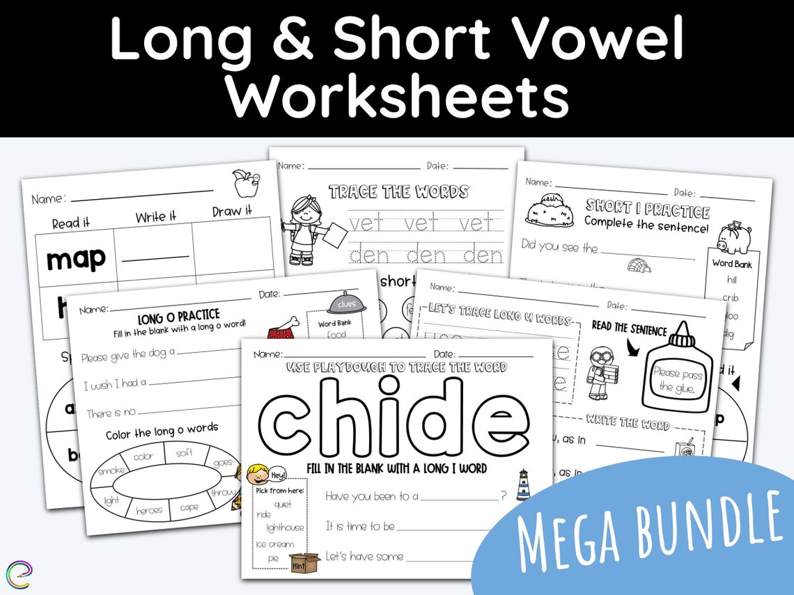 100 Pages, Long Vowel Worksheets, Short Vowels, Mega Bundle, 1st Grade ...