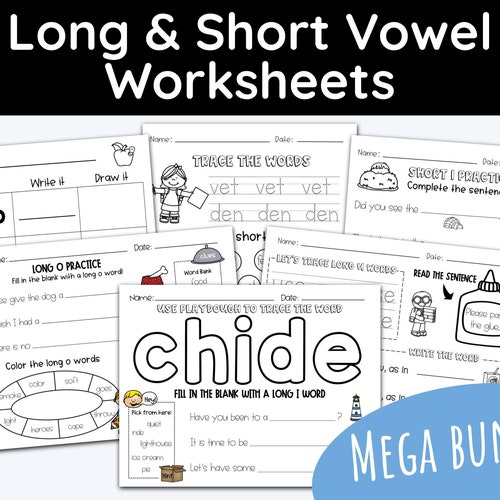 100 Pages Long Vowel Worksheets Short Vowels Mega Bundle - Etsy