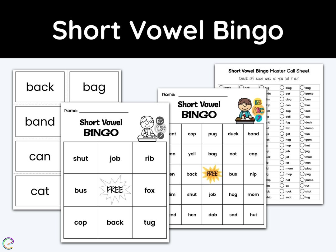 Short Vowels, Printable Bingo, First Grade, Kindergarten Worksheets ...