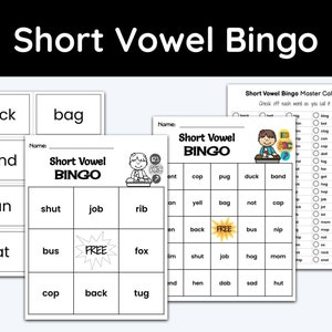 Short Vowels, Printable Bingo, First Grade, Kindergarten Worksheets ...
