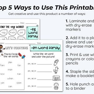 Word Families, Short Vowel, Short E, Printable Bundle, Childrens ...