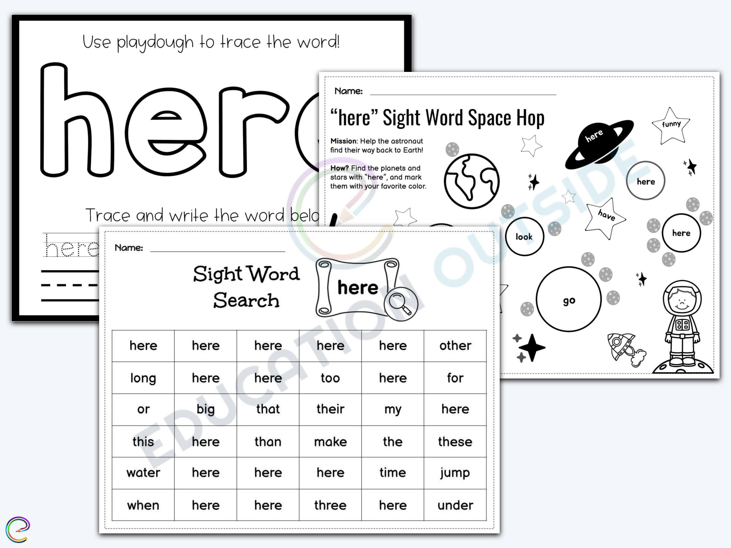 Kids Worksheets, Sight Words, Sight Word Here, First Grade, Second ...