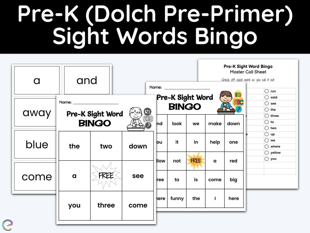Printable Bingo | Dolch Pre Primer | Preschool Worksheets | Sight Words ...