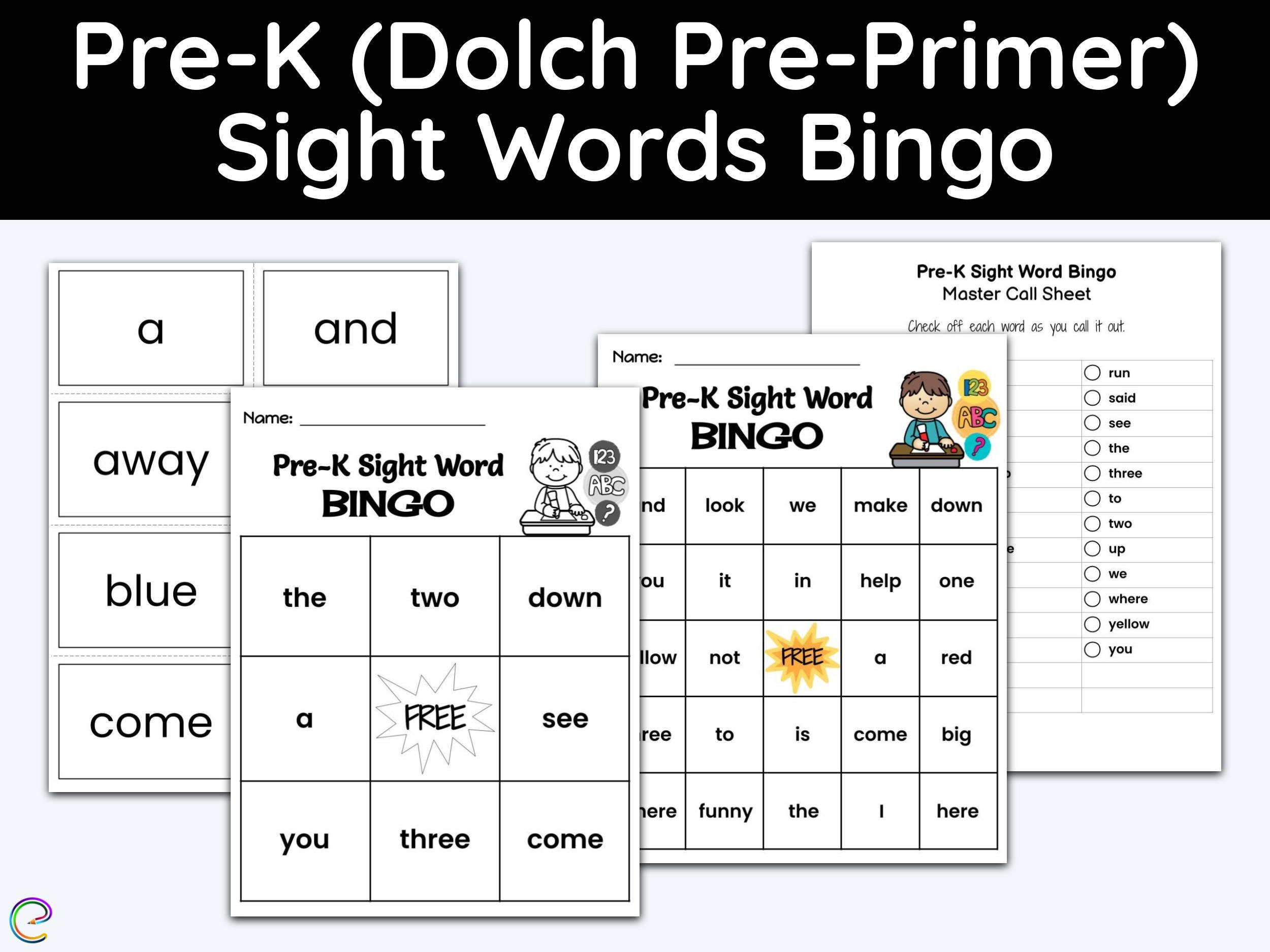 Printable Bingo Dolch Pre Primer Preschool Worksheets Sight Words ...