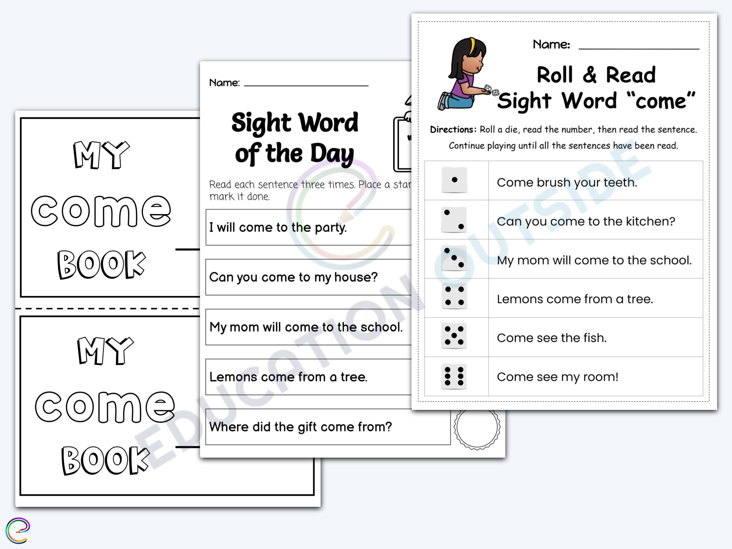 Sight Word Worksheets, Sight Word Come, Education Printables, Kids ...