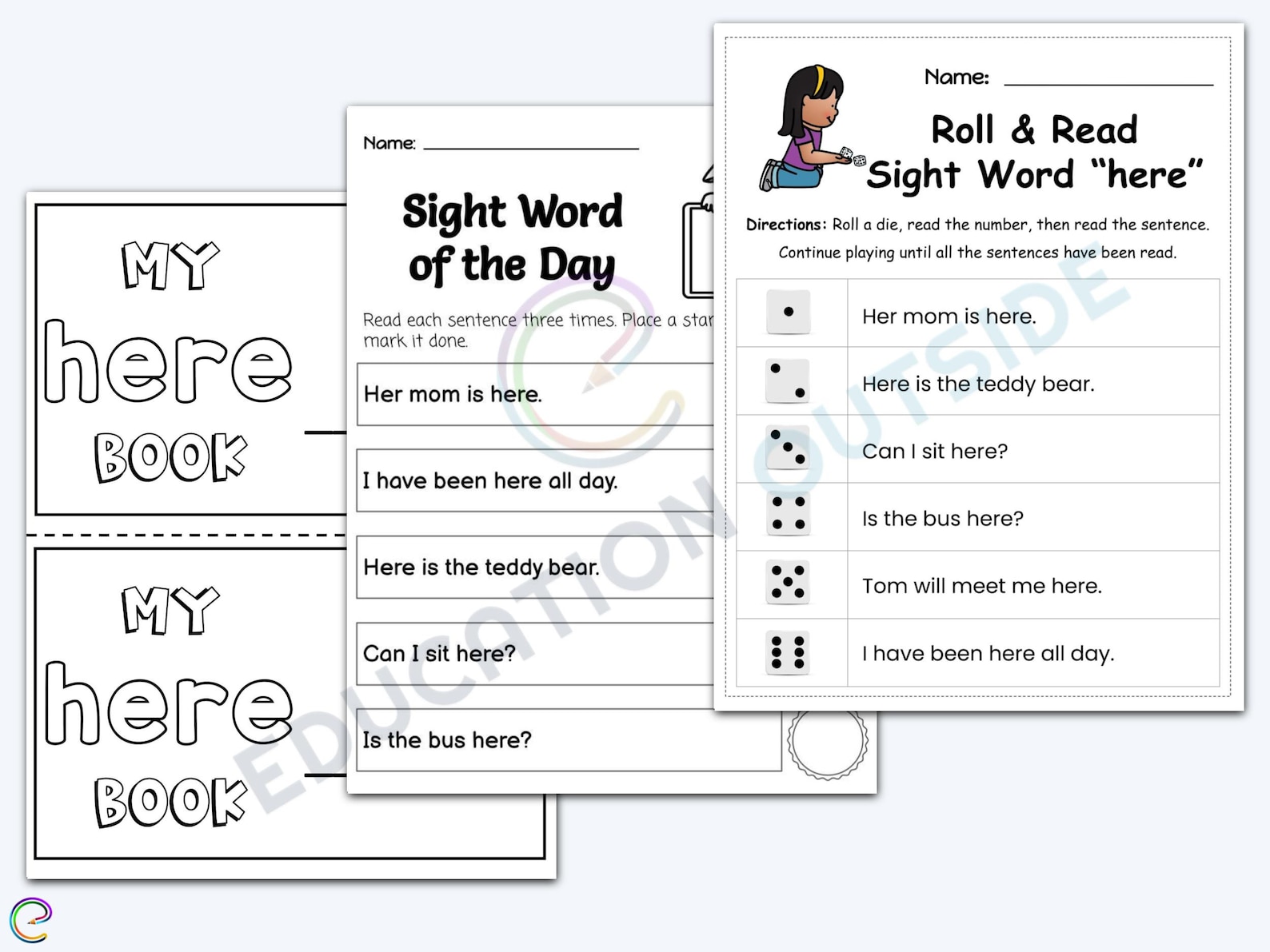 Kids Worksheets Sight Words Sight Word Here First Grade | Etsy