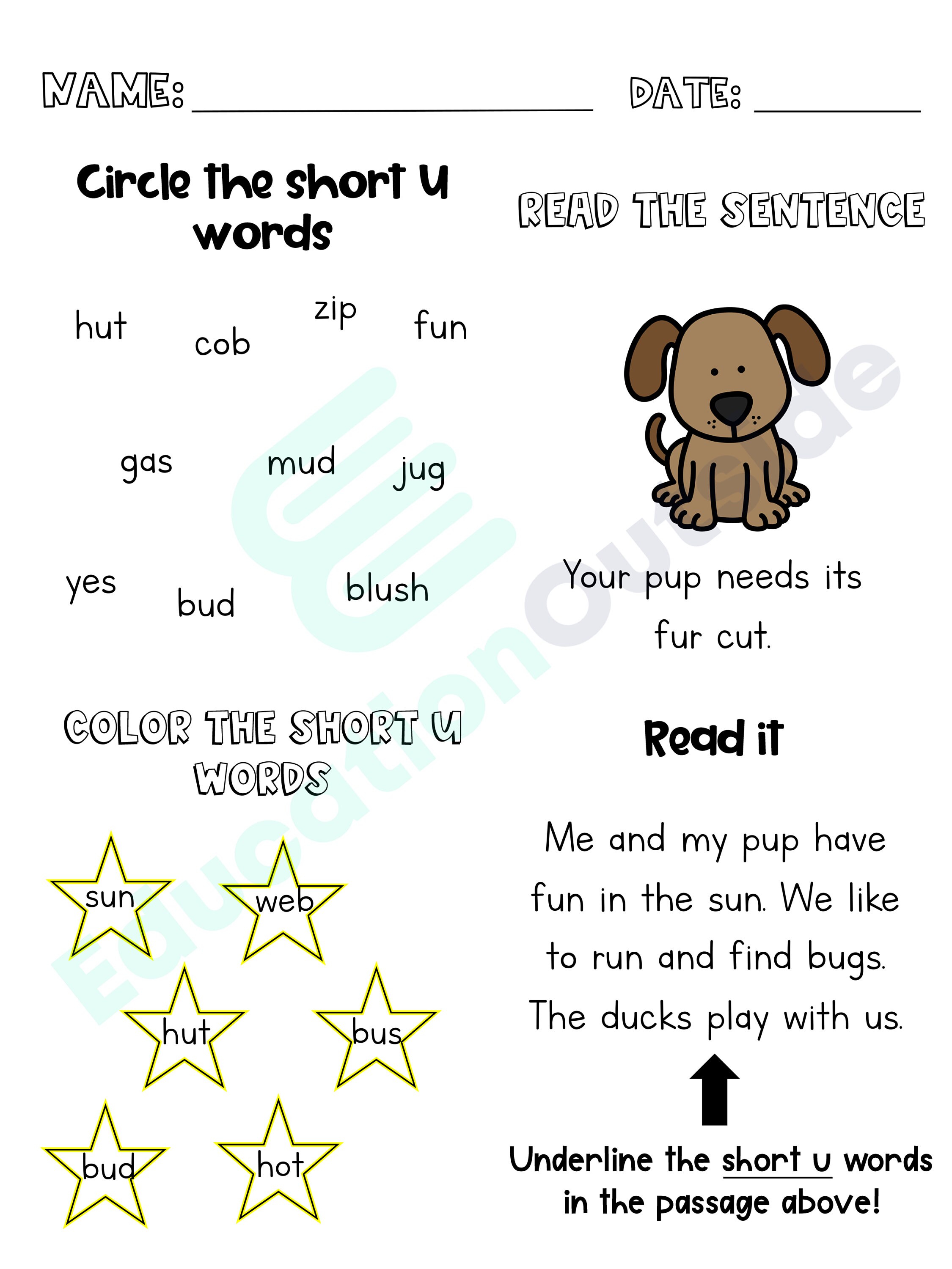 Vowels, Short U, CVC Words, Kids Worksheets, Teacher Resources ...