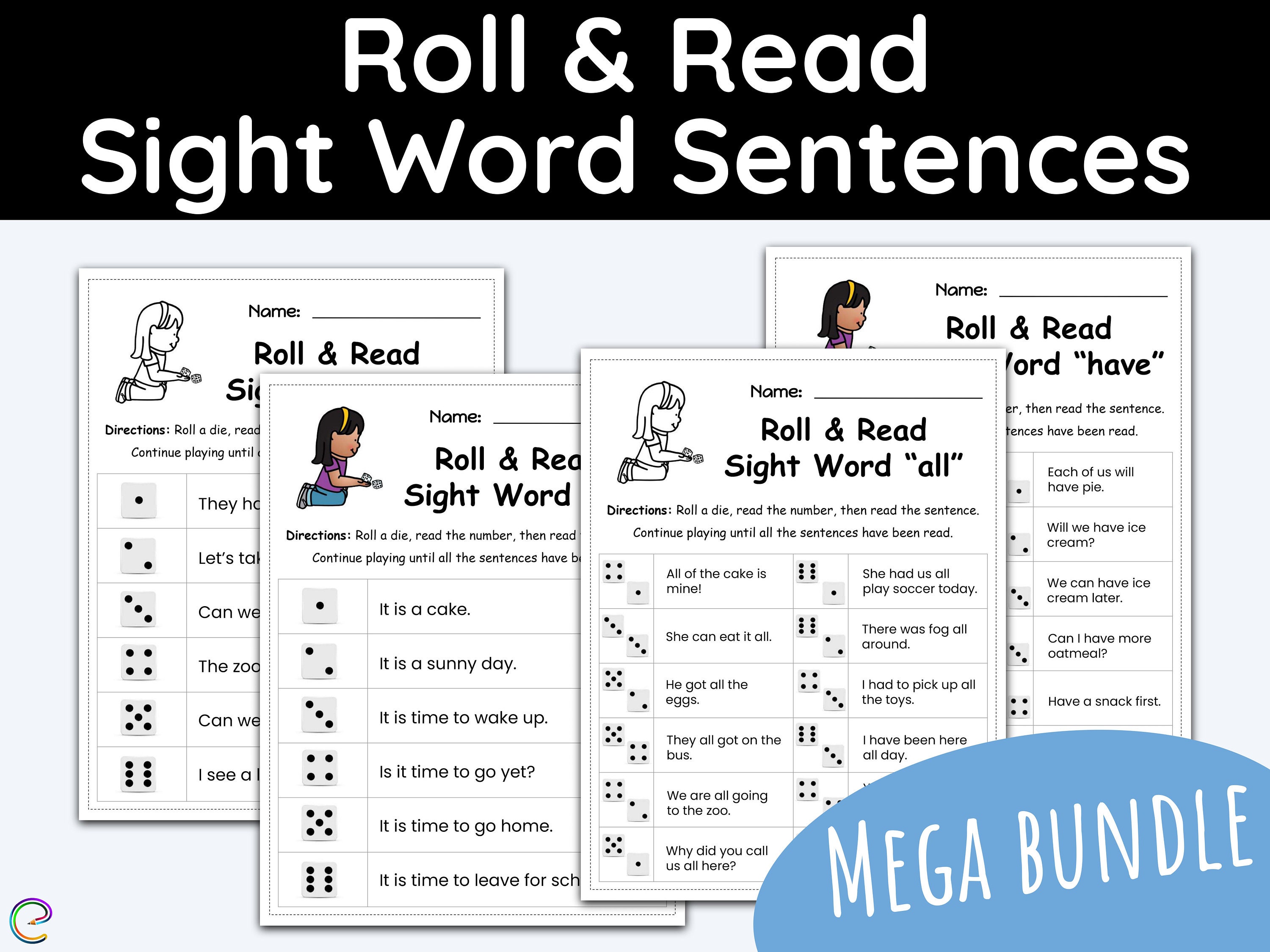 Roll a Sight Word Mega Bundle, Education Printables for Early Learning ...
