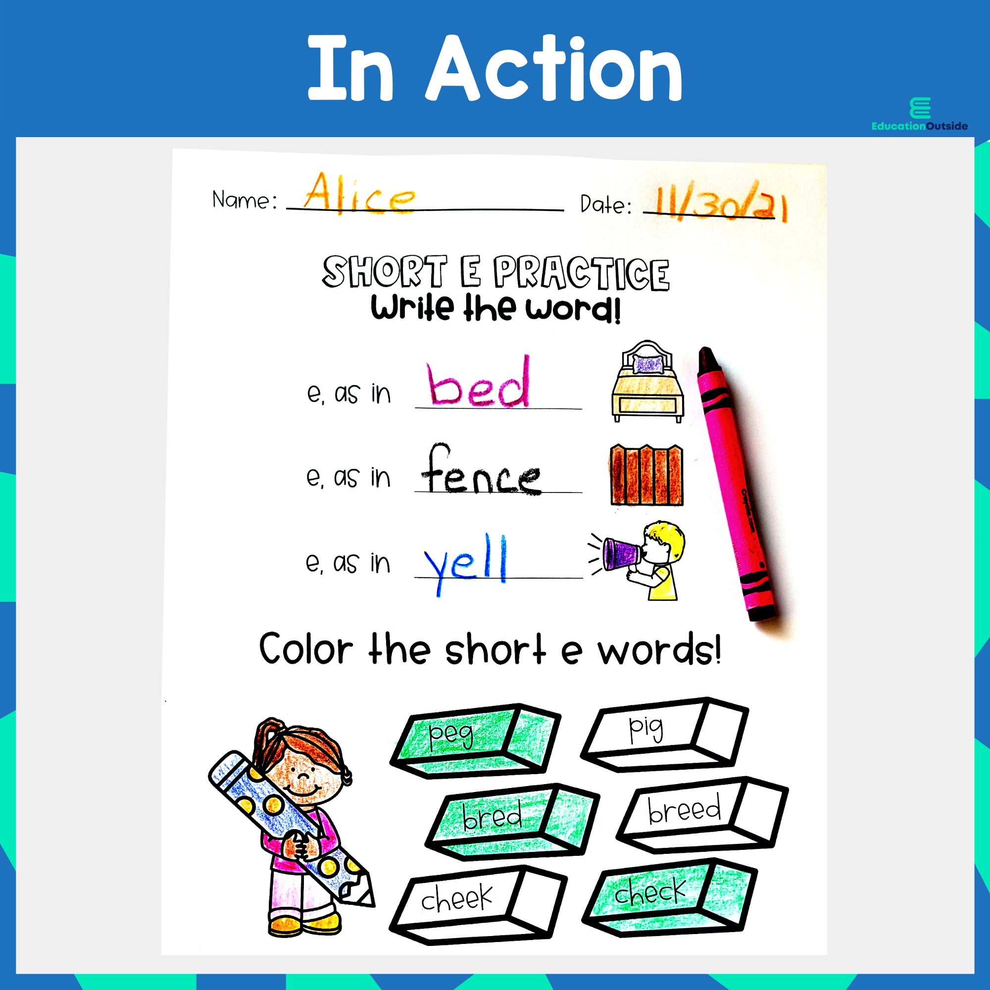 Letter E, Short Vowels, Phonics, Education Worksheets, CVC Words, 1st ...