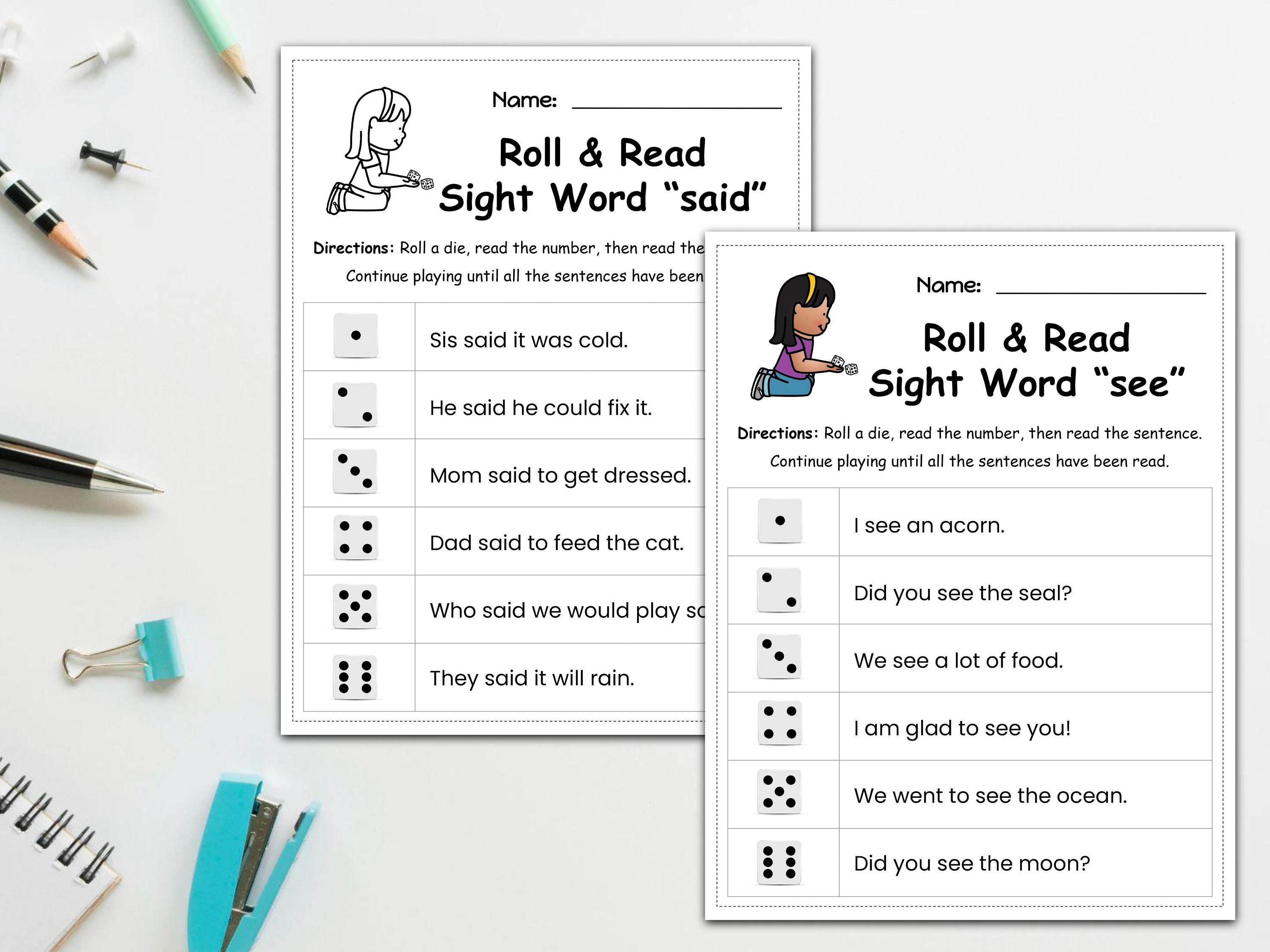 Roll a Sight Word Kids Worksheet Activity, Education Printables for ...