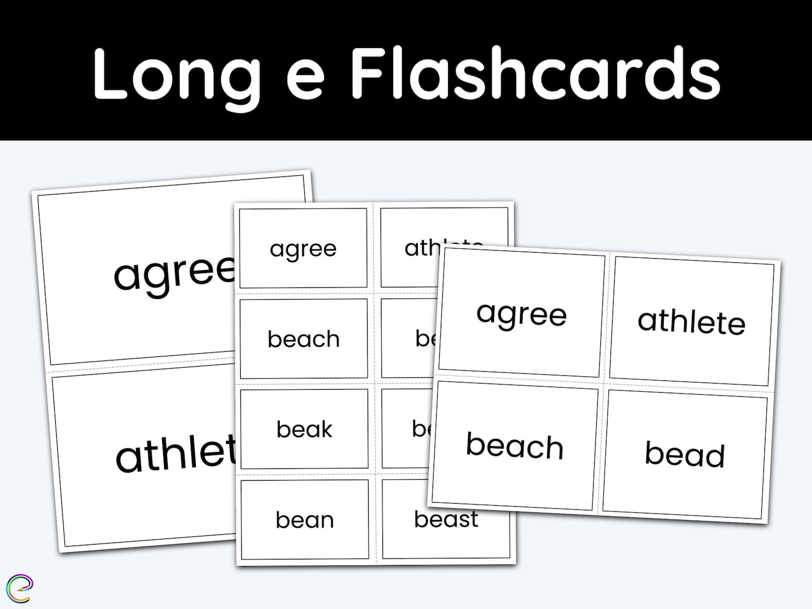 Long E Flashcards Printable Vowels Kindergarten Home - Etsy