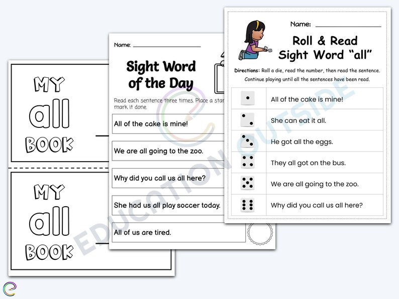 Education Worksheets, Sight Words, Sight Word All, Education Printables ...