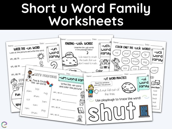 Word Families Short U Vowels 1st Grade Worksheets | Etsy