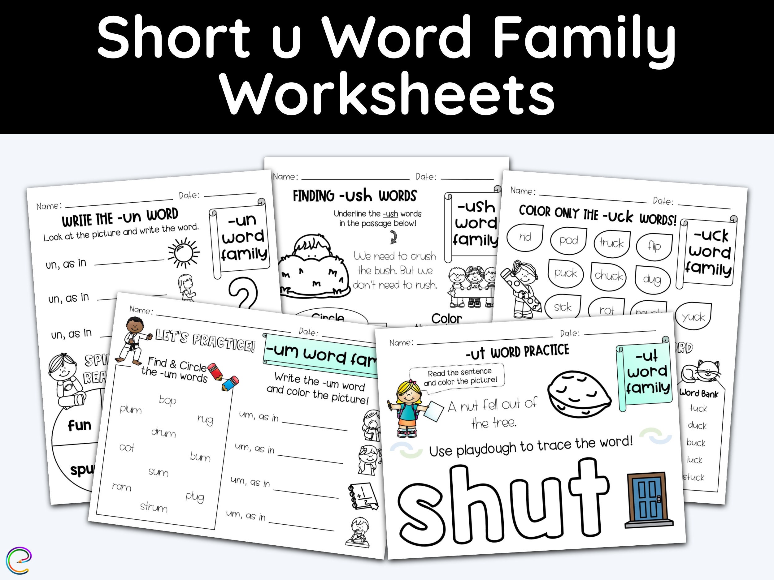 Word Families, Short U, Vowels, 1st Grade Worksheets, Homeschool ...