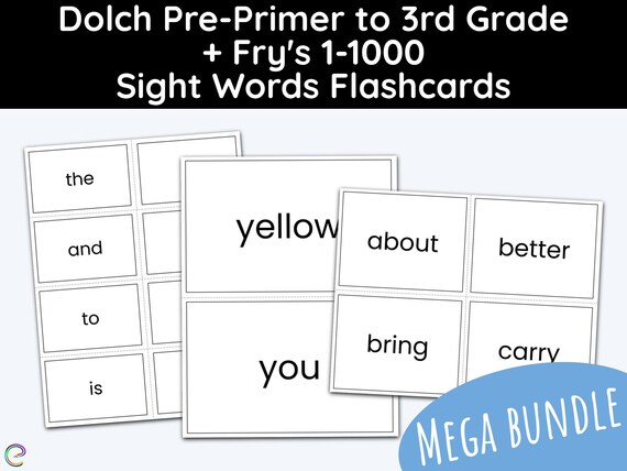 Dolch Sight Word Flashcards Mega Bundle Kindergarten - Etsy