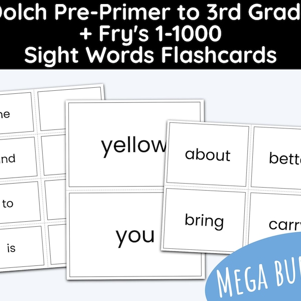 Printable Sight Word Flash Cards - Etsy