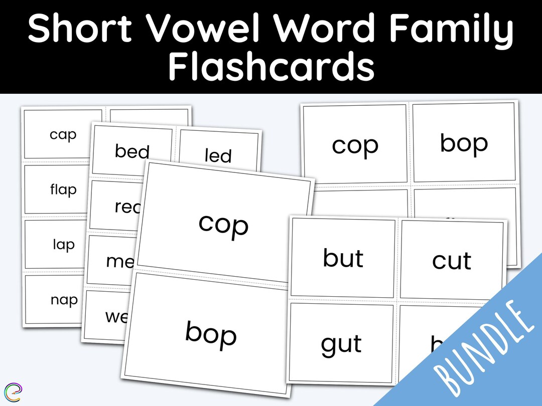 Word Families, Short Vowels, Flashcards Printable, Second Grade, First ...