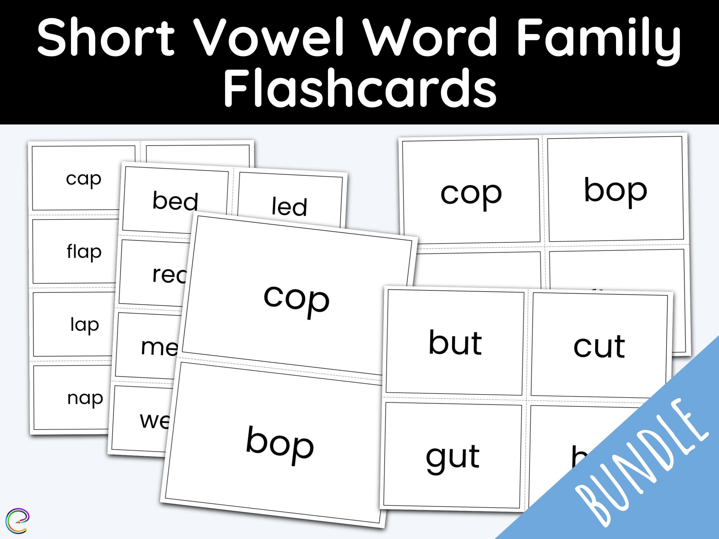 Word Families, Short Vowels, Flashcards Printable, Second Grade, First ...